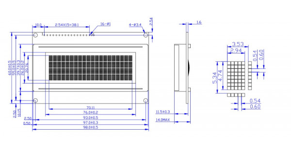 HD44780 2004 LCD Display 4x20 characters, Green or Blue