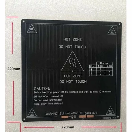 Aluminum Heated Bed 12/24V Hot Bed Platform Hot Plate for MK3 220x220x3mm