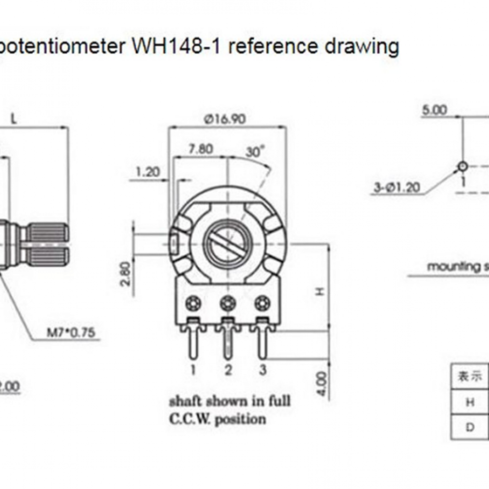 WH148 single potentiometer 5K 3pin 15mm